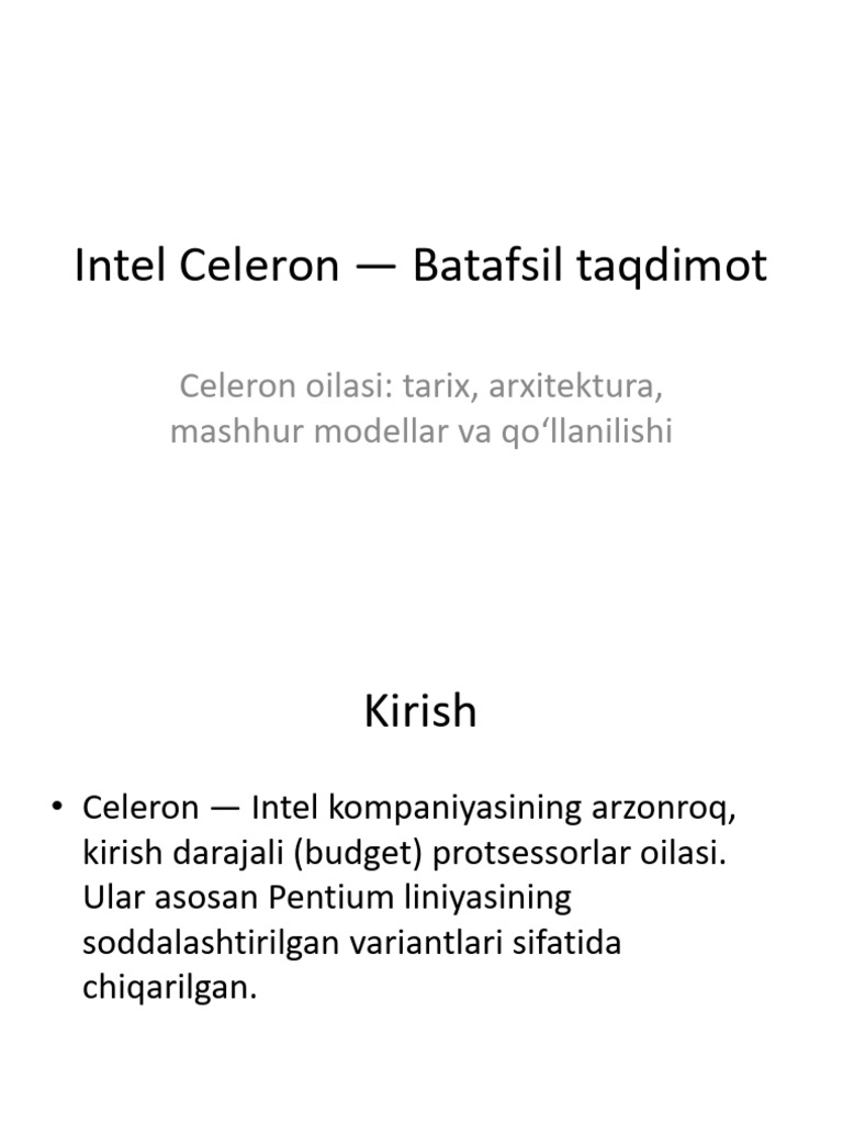 Celeron Taqdimot Batafsil Pdf