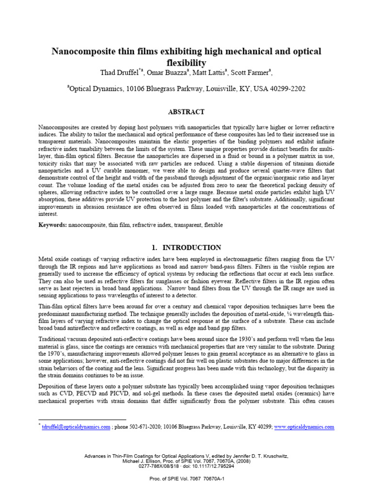 Nanocomposite Thin Films Exhibiting High Mechanical and Optical | PDF | Thin Film | Nanoparticle