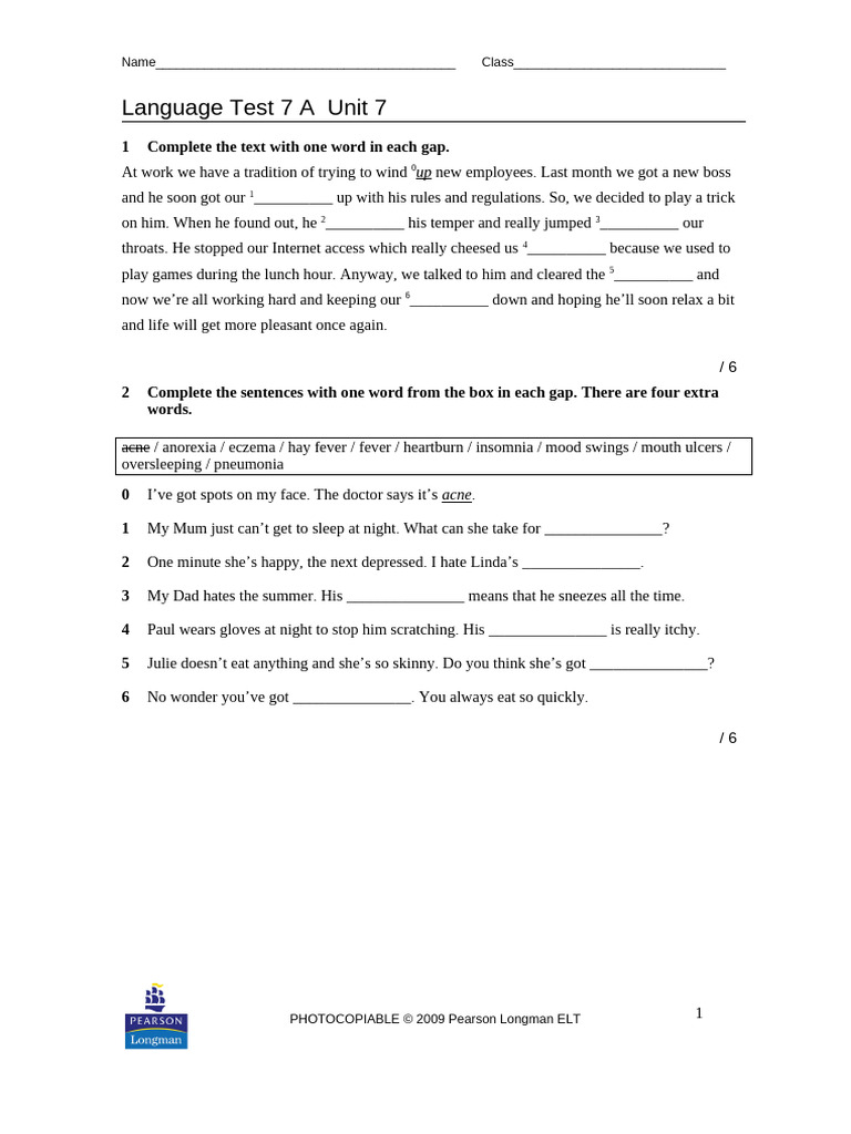 Language Test 7: Vocabulary and Grammar | PDF