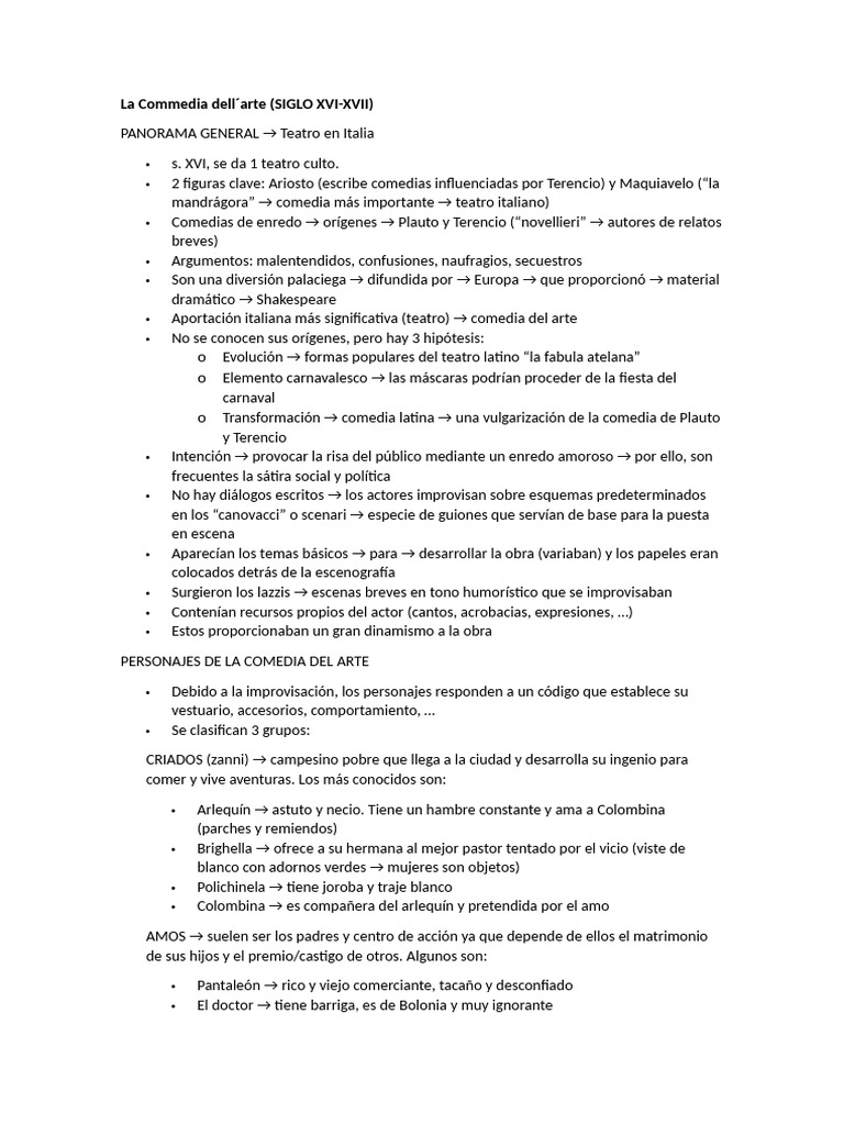 La Commedia Dell Arte | PDF | Commedia Dell'arte | Comedia