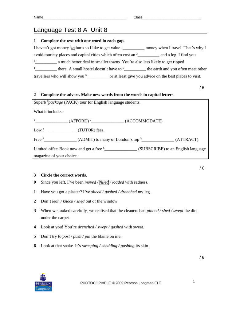 Language Test 8a | PDF