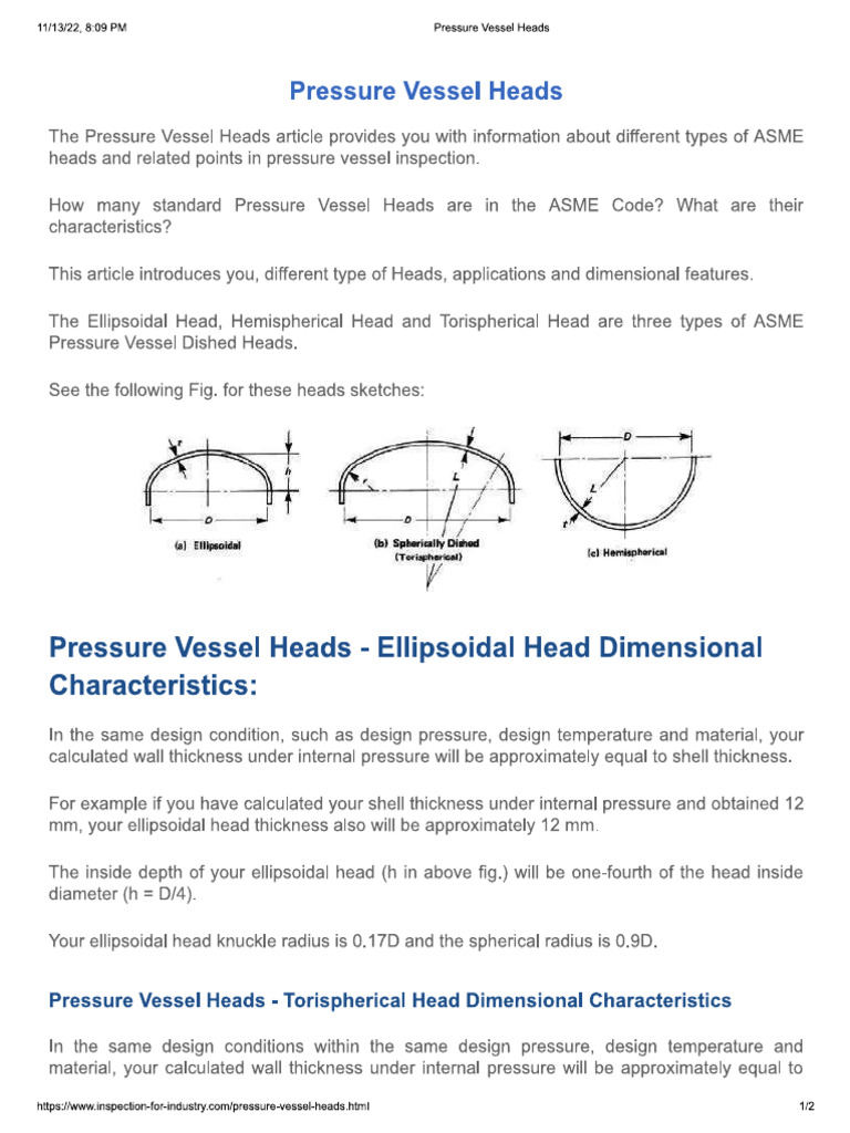 Pressure Vessel Heads Brief | PDF