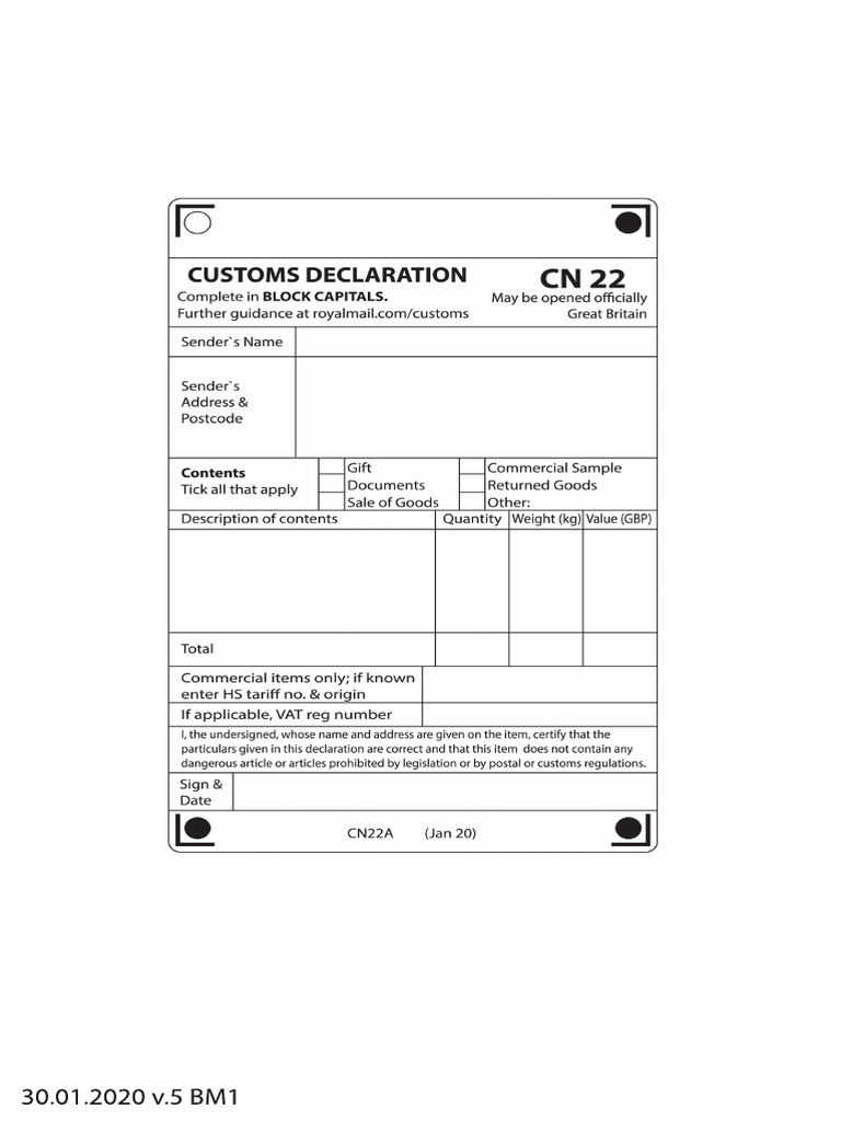 Custom Declaration Cn22 | PDF