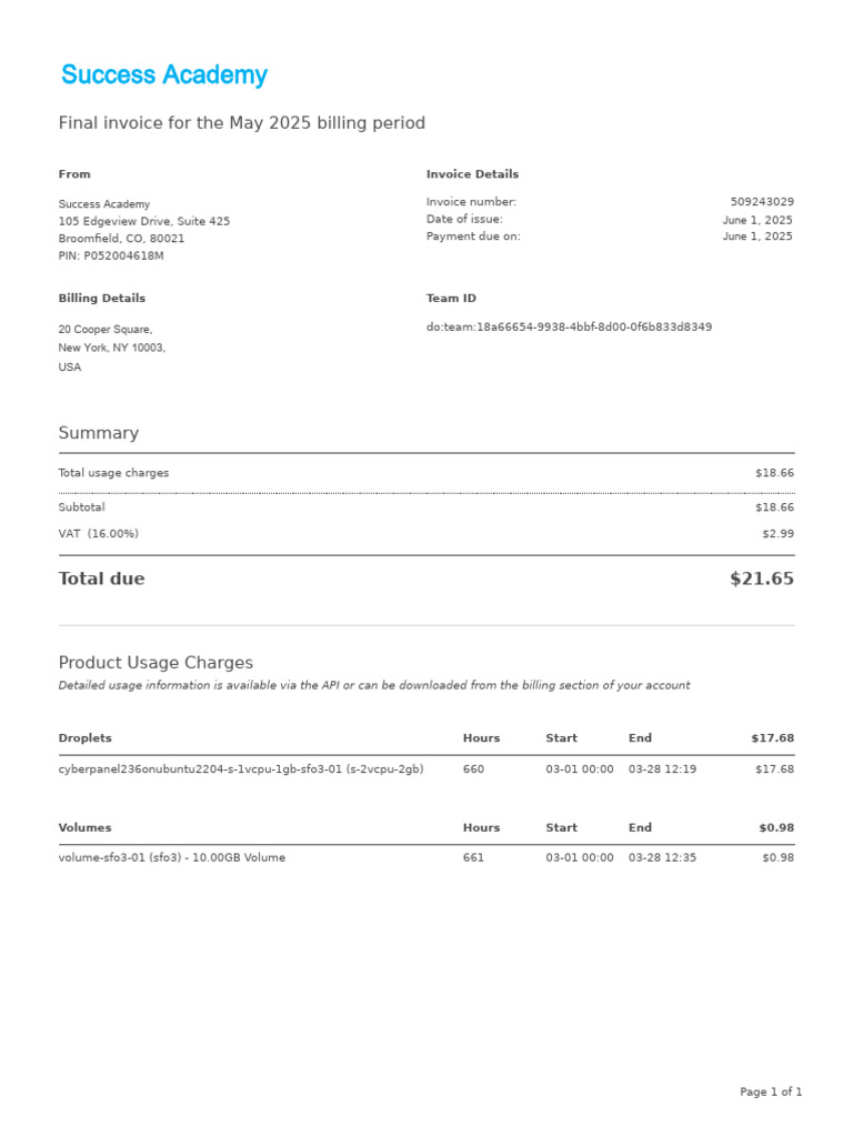 DigitalOcean May 2025 Invoice | PDF