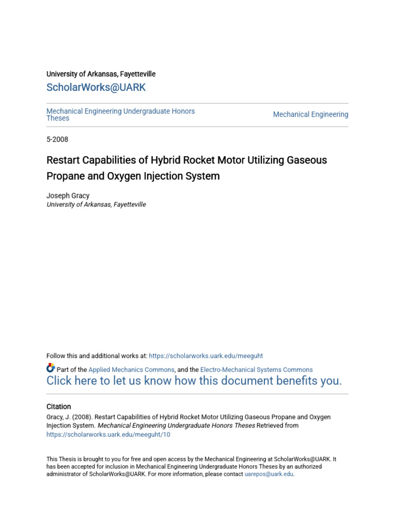 Restart Capabilities of Hybrid Rocket Motor Utilizing Gaseous Pro | PDF ...