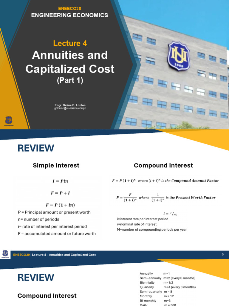 ENEECO30 Lecture 4 - Annuities and Capitalized Cost (Part 1) | PDF | Present Value | Interest
