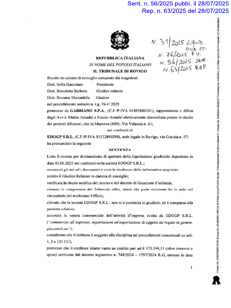 Sentenza Apertura LG | PDF