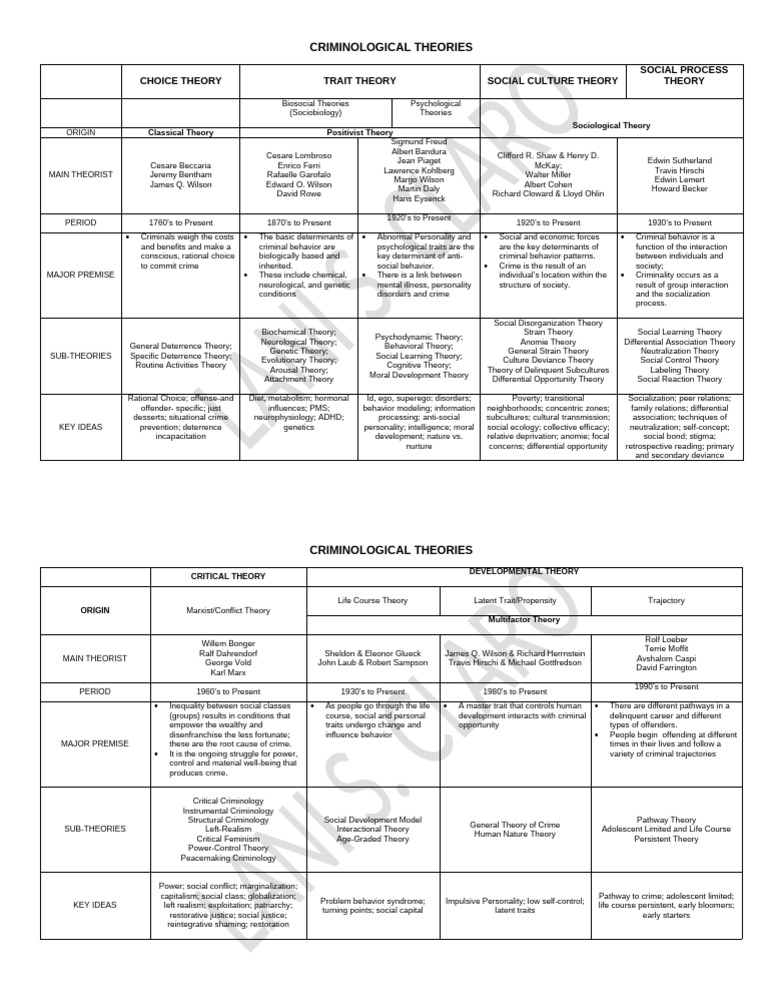 Overview of Criminological Theories | PDF | Criminology | Psychology