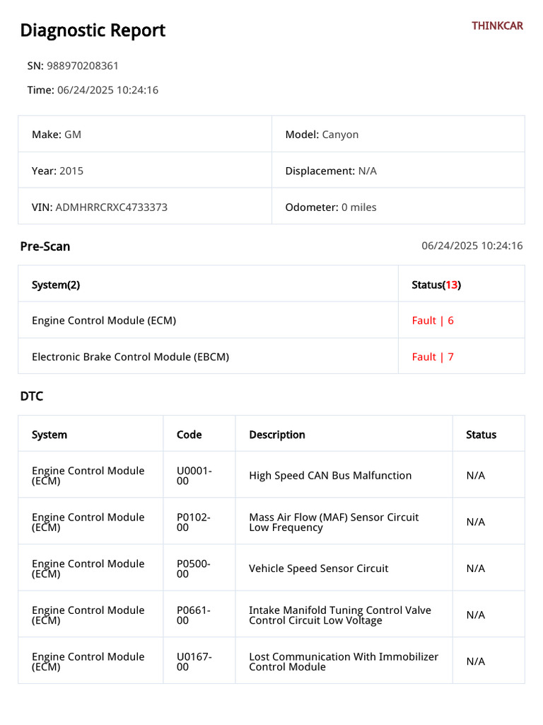 GM Pre-Scan ADMHRRCRXC4733373 All System Diagnostic Report ...