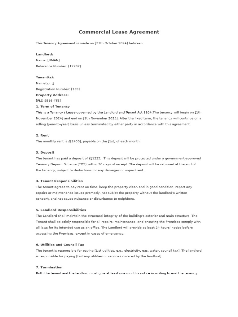 Commercial Lease Agreement Template | PDF