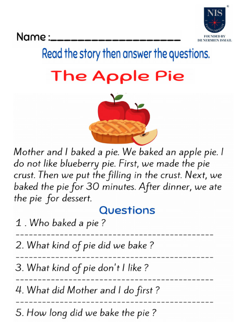 3rd Comprehension Apple Pie | PDF