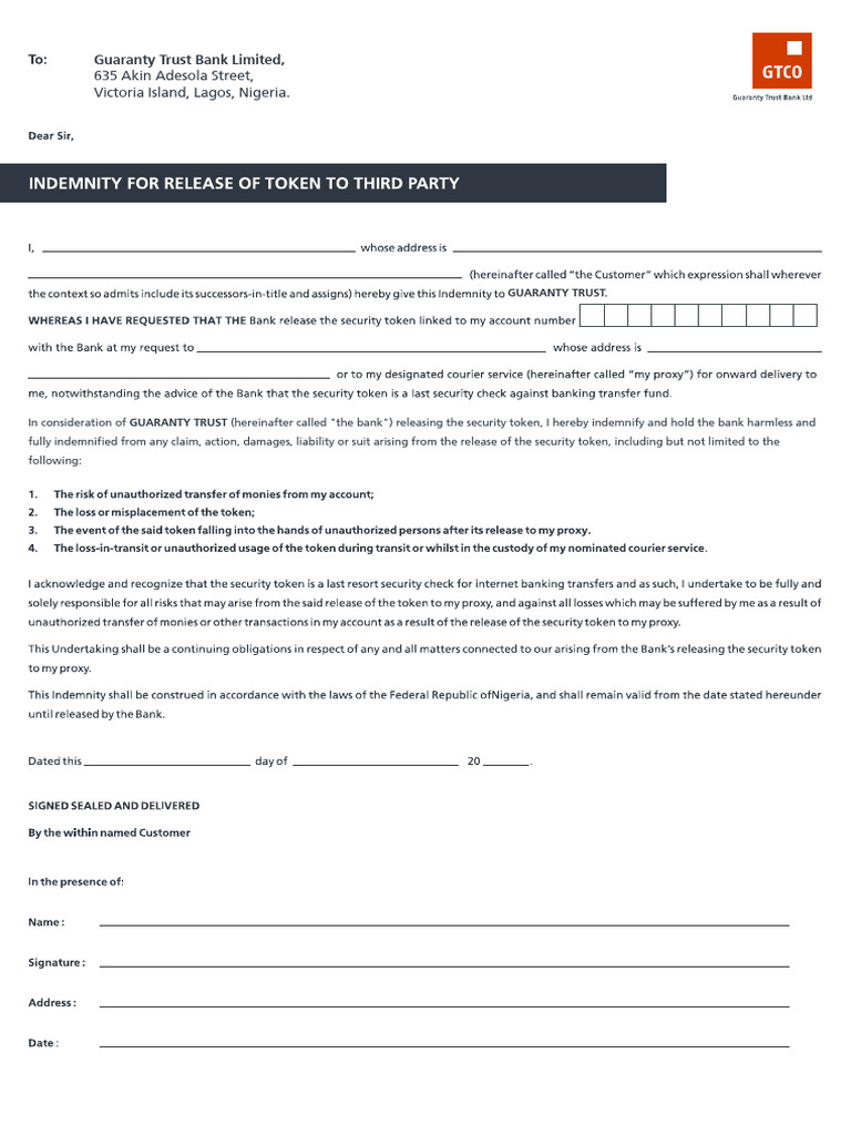 Indemnity Agreement with Guaranty Trust | PDF