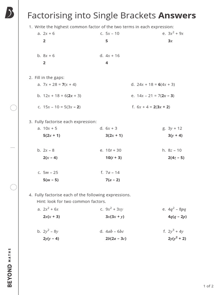 Factorising Into Single Brackets Answers | PDF | Chess Theory | Chess