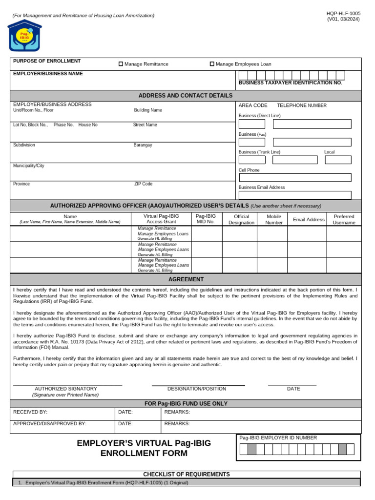 2024 Pag-IBIG Employer Enrollment Form | PDF