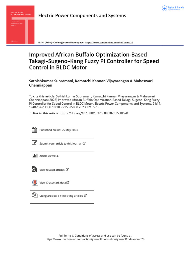 Improved African Buffalo Optimization-Based Takagi Sugeno Kang Fuzzy PI ...