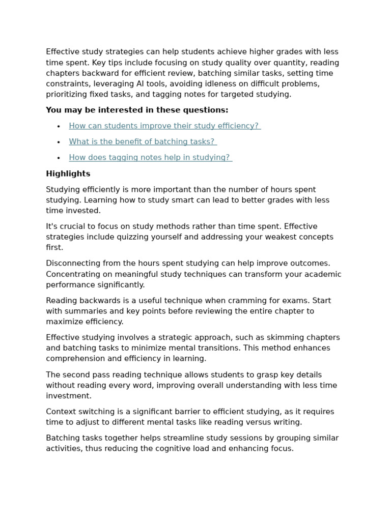 Top Study Strategies for Better Grades | PDF | Reading Comprehension ...