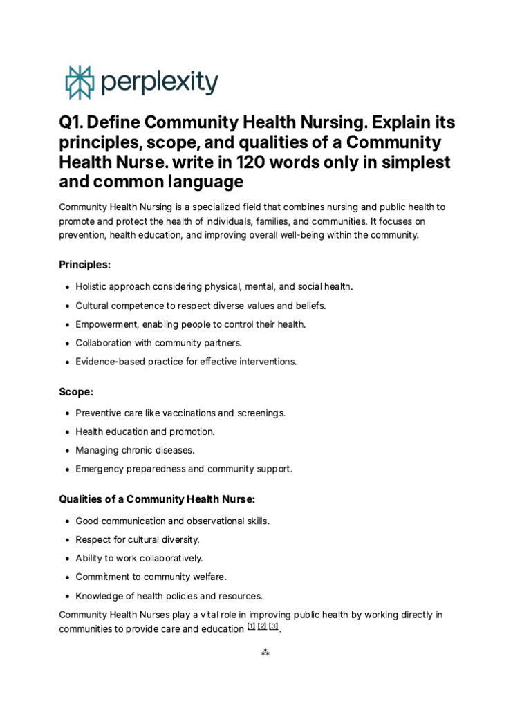 Q1. Define Community Health Nursing. Explain Its | PDF | Preventive ...