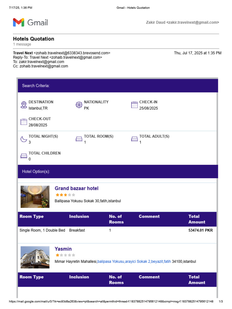 Hotel Quotation for Zakir Daud | PDF | Hospitality Industry | Hotel