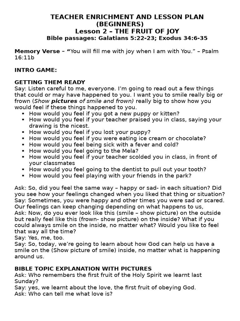 Lesson Plan: The Fruit of Joy for Kids | PDF | Fruit Of The Holy Spirit ...