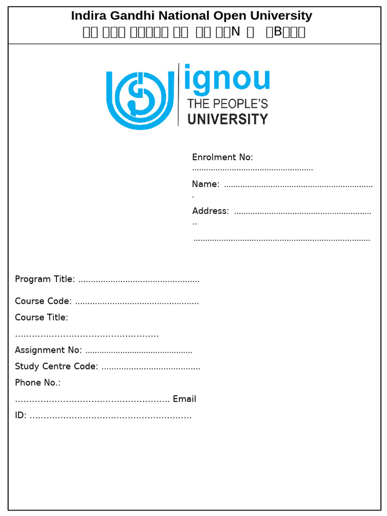 IGNOU Assignment Front Page PDF | PDF