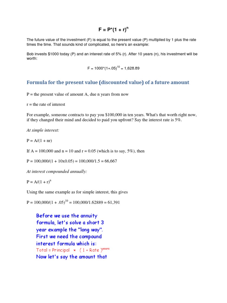 Formula For The Present Value (Discounted Value) of A Future Amount | PDF