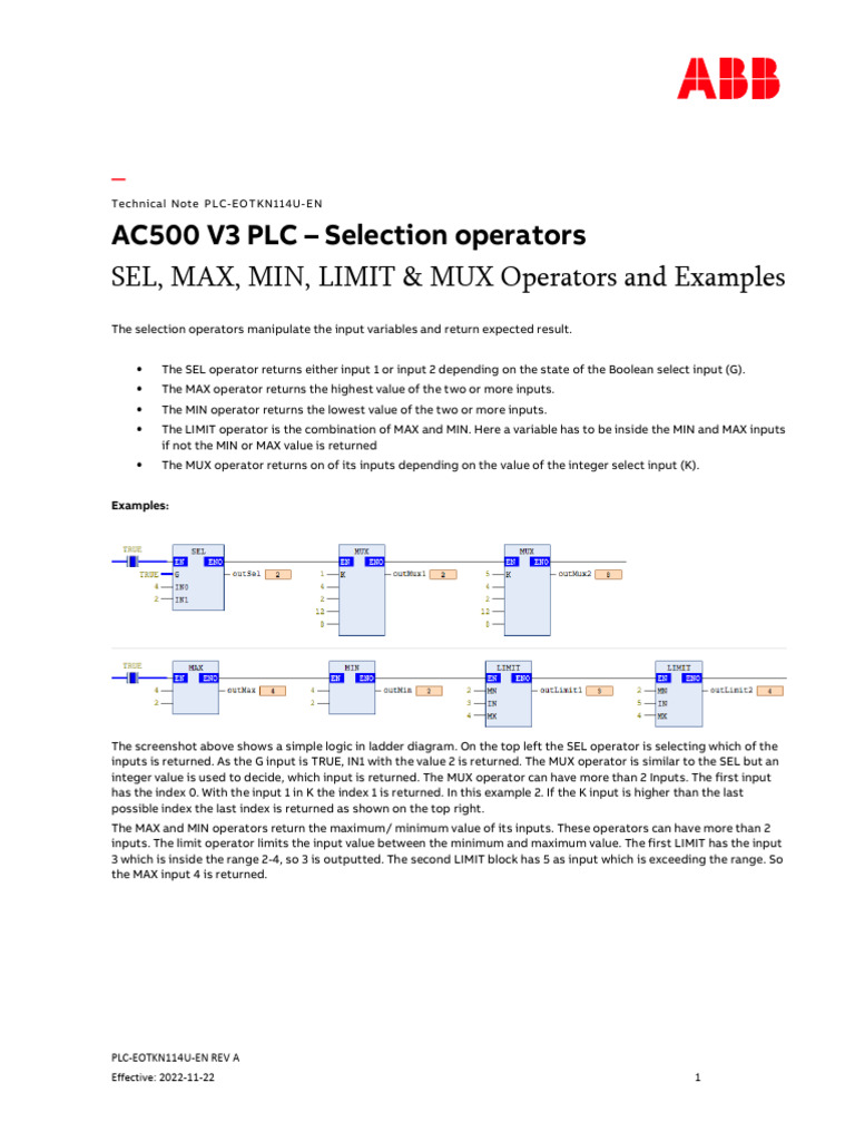 PLC-EOTKN114U-En AC500-V3 Selection Operators A | PDF