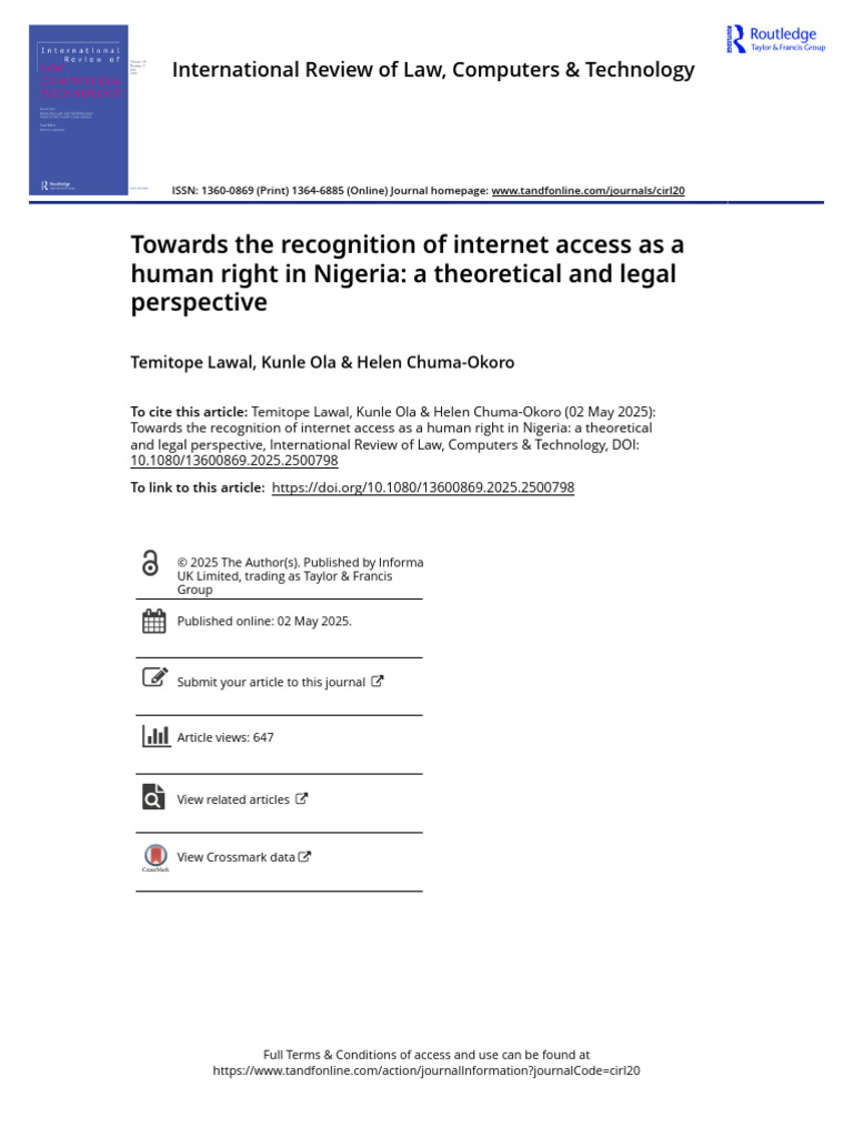 Towards The Recognition of Internet Access As A Human Right in Nigeria ...
