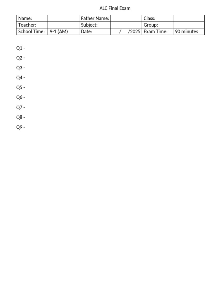 ALC Final Exam Template 2025 | PDF