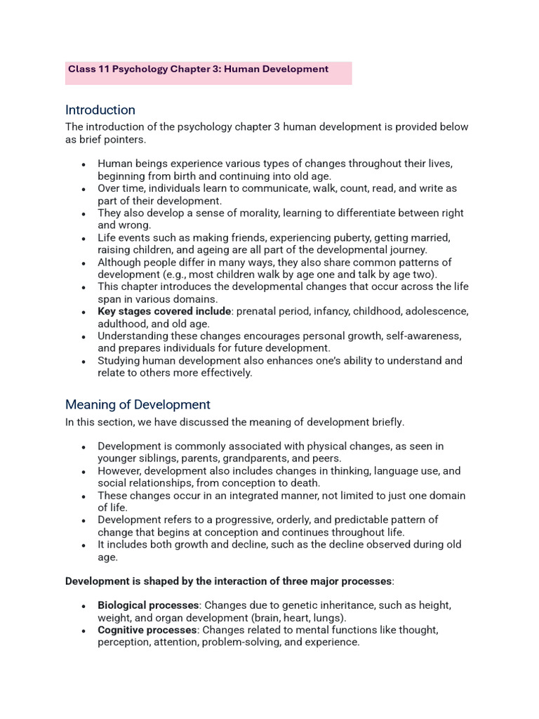 Psychology Class 11 CH 3 Notes | PDF | Adolescence | Genetics