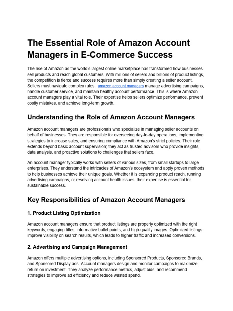 Amazon Account Management Essentials | PDF | Advertising | Analytics