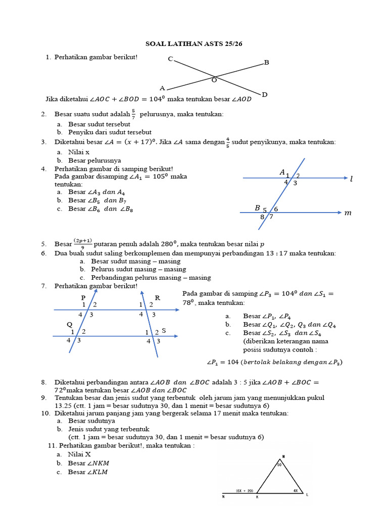 SOAL LATIHAN ASTS 2526 - Garis Dan Sudut - Fiks | PDF