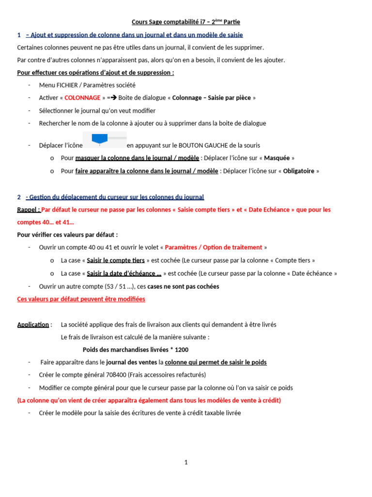 Gestion des colonnes et règlements Sage i7 | PDF | Facture