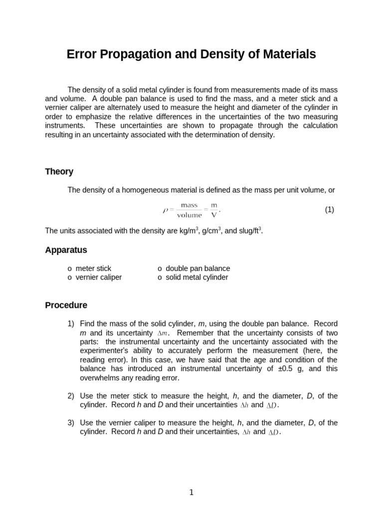 Density Measurement and Error Analysis | PDF | Density | Uncertainty