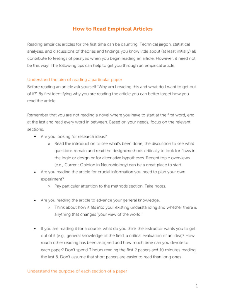 Tips for Reading Empirical Articles | PDF