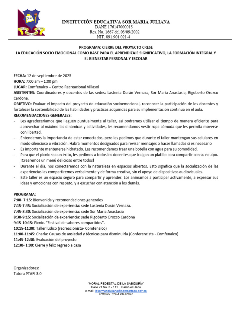 Programa Cierre de Proyecto | PDF | Enseñando | Conceptos psicologicos