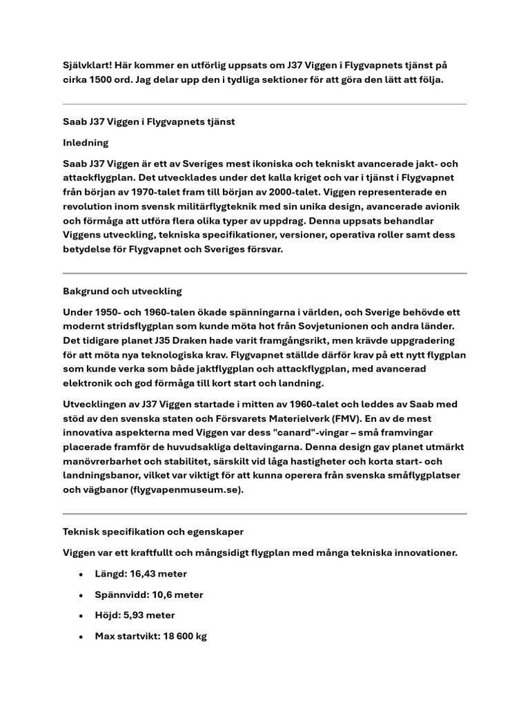 Faktablad J37 Viggen | PDF