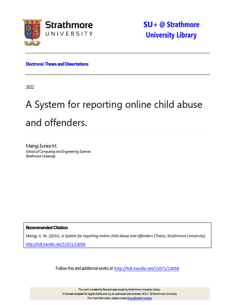 Online Child Abuse Reporting System | PDF | Thesis | Child Abuse