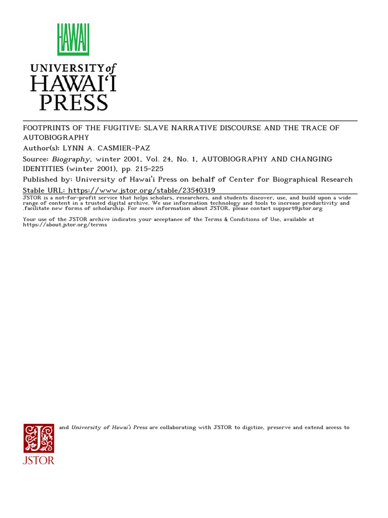 Casmier-Paz (2001). FOOTPRINTS OF THE FUGITIVE- SLAVE NARRATIVE ...