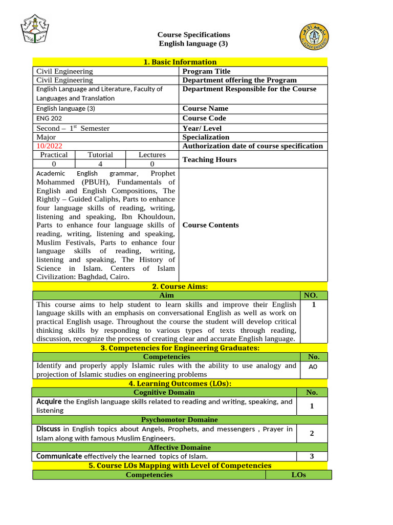 Civil Engineering English Course ENG 202 | PDF | Muhammad | Lecture