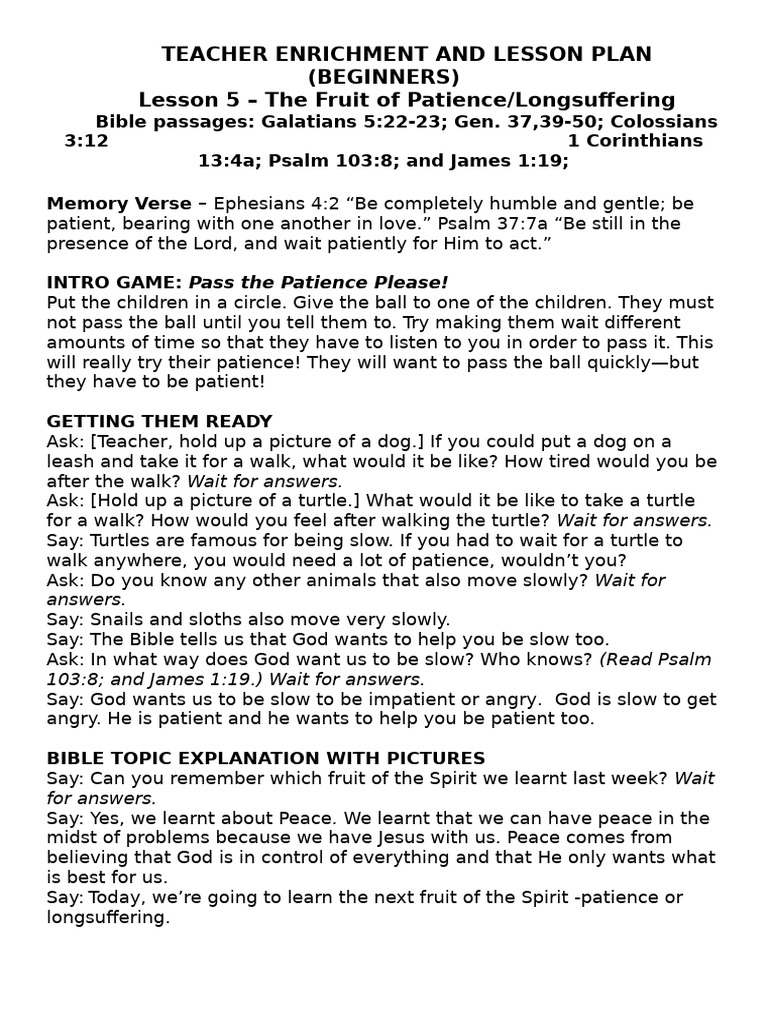 Lesson 5 - The Fruit of Patience-longsuffering | PDF | Patience | Fruit ...