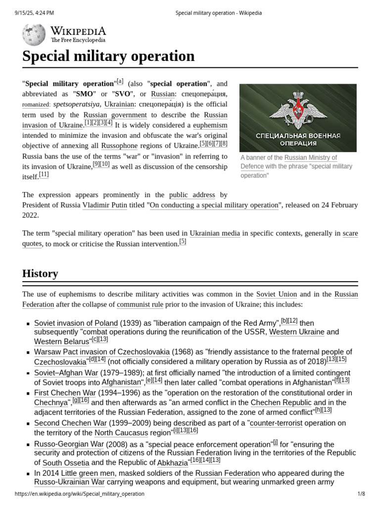 Special Military Operation - Wikipedia | PDF | Russia | World Politics