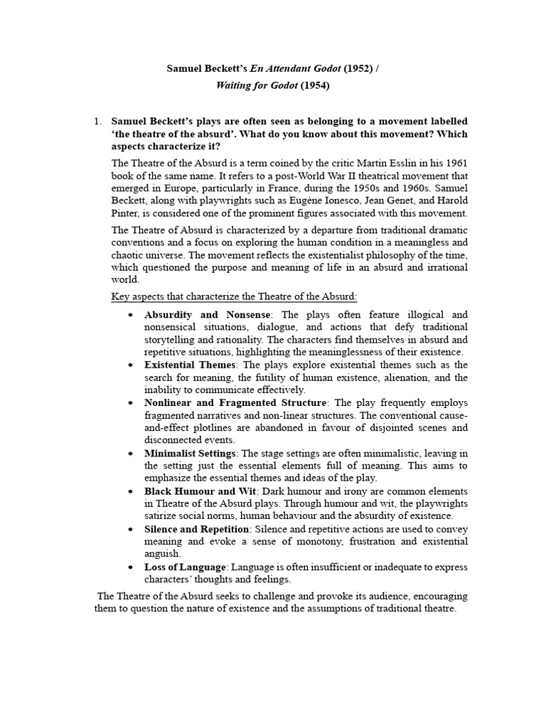 Reading Questions Waiting for Godot | PDF