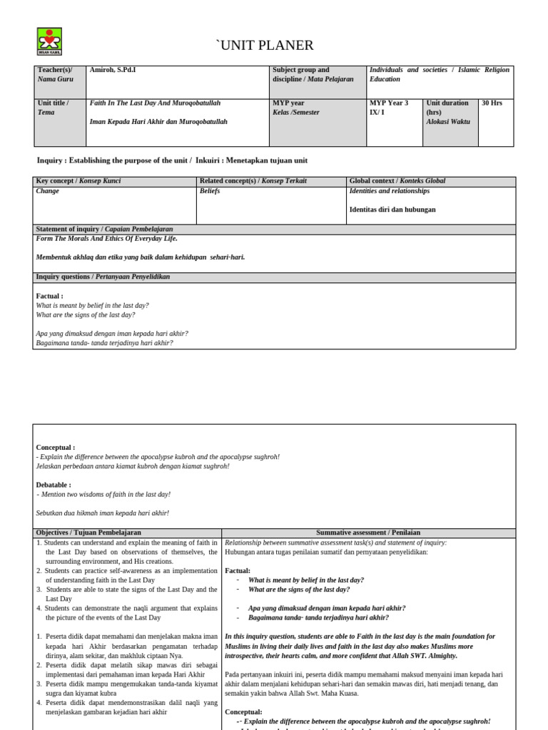 Unit Planer - Pai - Iman KPD HR Akhir | PDF