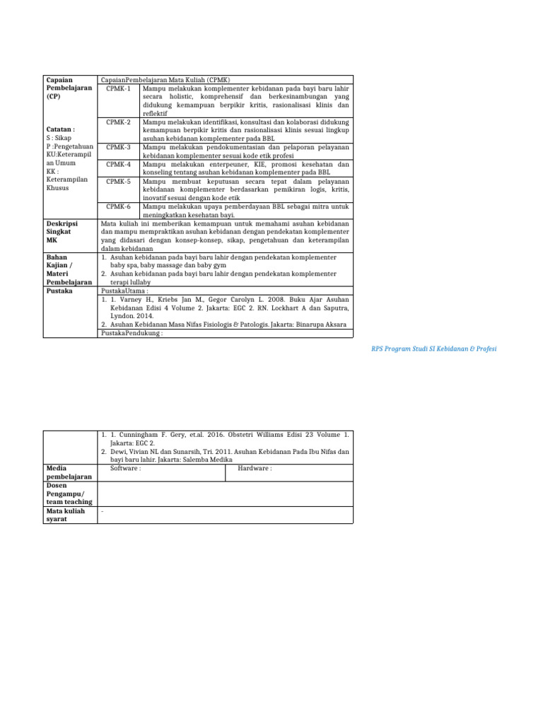 564473896 RPS PROFESI Asuhan Kebidanan Bayi Baru Lahir Dengan Pendekatan Pelayanan Komplementer ...