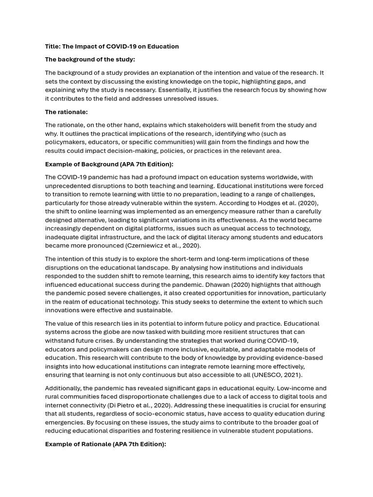 Discussion and Example of The Background of The Study and Rationale | PDF | Policy | Cognition