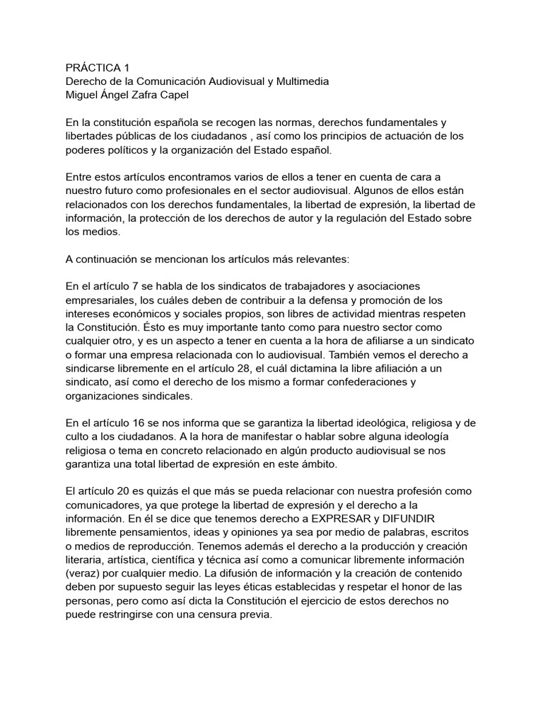 PRÁCTICA 1 - Miguel Ángel Zafra | PDF | Sindicato | Libertad de expresión