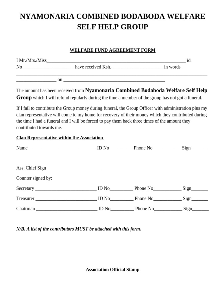 Bodaboda Welfare Fund Agreement Form | PDF