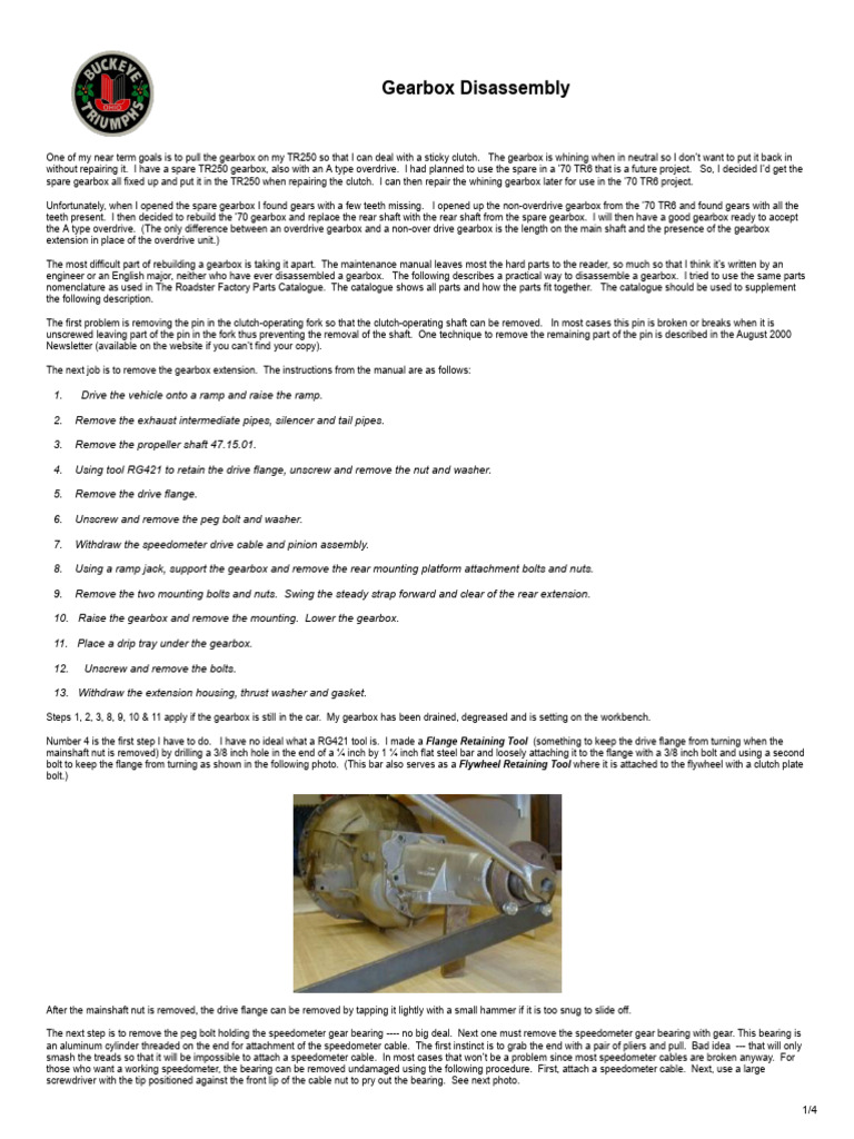 Triumph TR6 Gearbox+Disassembly | PDF | Screw | Mechanical Engineering