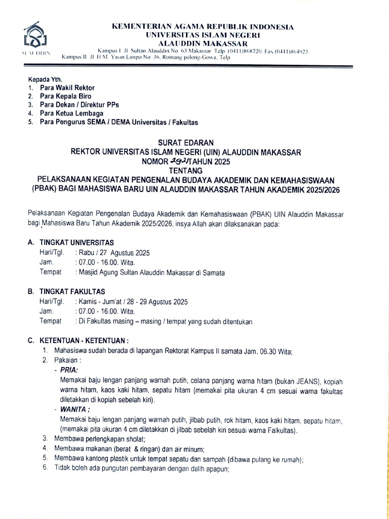 Surat Edaran PBAK 2025 | PDF