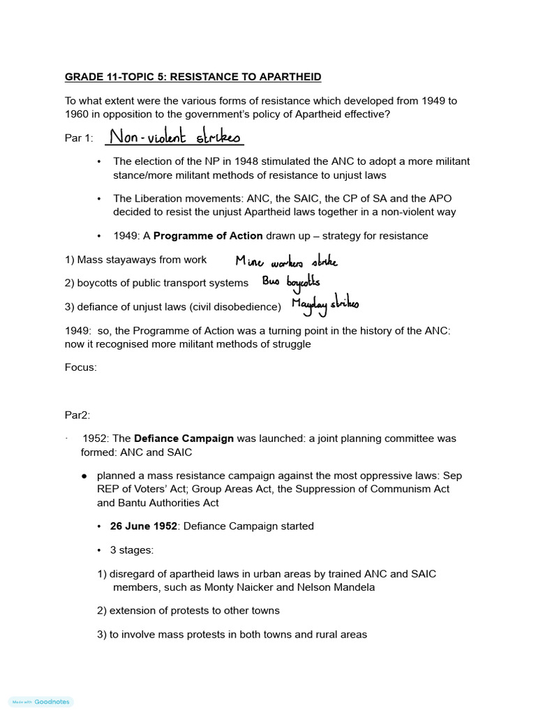 Grade 11-Topic 5 - Resistance To Apartheid | PDF | Apartheid | African ...